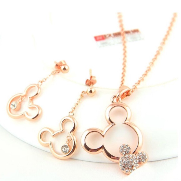 Jewelry | Gold Mickey Mouse Crystal Necklace Earring Set | Poshmark